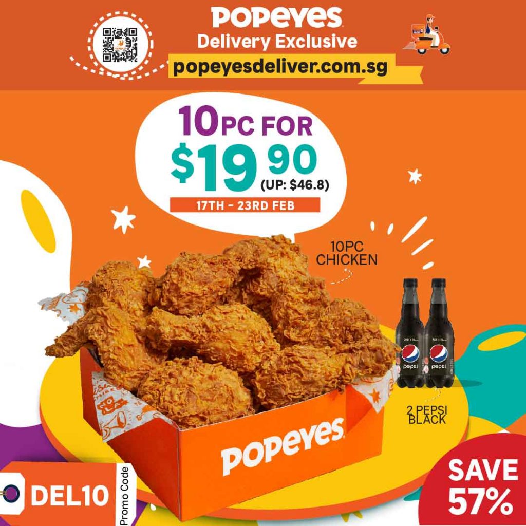 Enjoy 57% off Popeyes 10 pc chicken with free coke, from now till 23rd ...